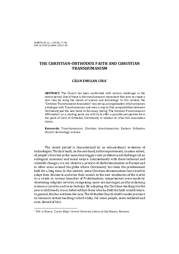 (PDF) THE CHRISTIAN-ORTHODOX FAITH AND CHRISTIAN TRANSHUMANISM