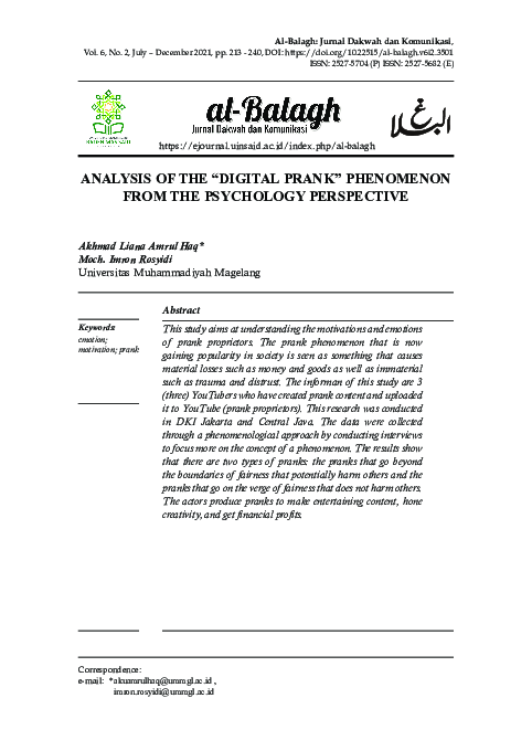 (PDF) Analysis of the “Digital Prank” Phenomenon from the Psychology ...