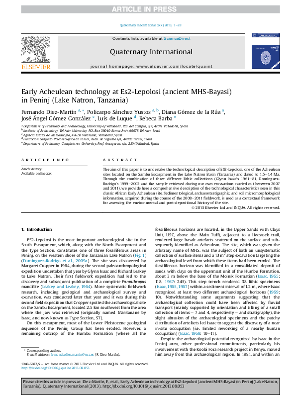 (PDF) Early Acheulean technology at Es2-Lepolosi (ancient MHS-Bayasi ...