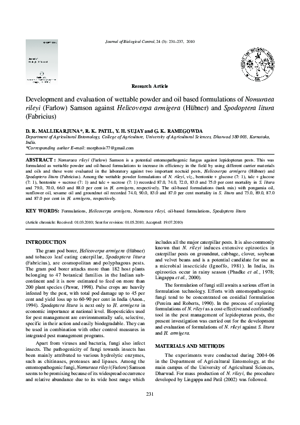 (PDF) Development and Evaluation of Wettable Powder and Oil Based ...