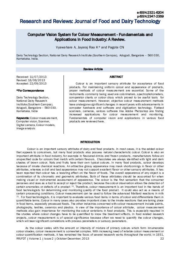 (PDF) Computer Vision System for Colour Measurement - Fundamentals and ...