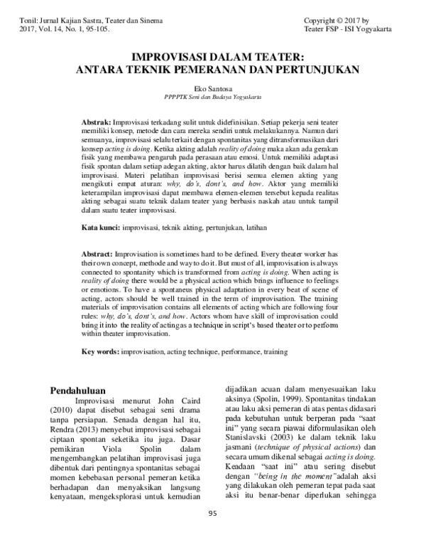 (PDF) Improvisasi Dalam Teater Antara Teknik Pemeranan Dan Pertunjukan