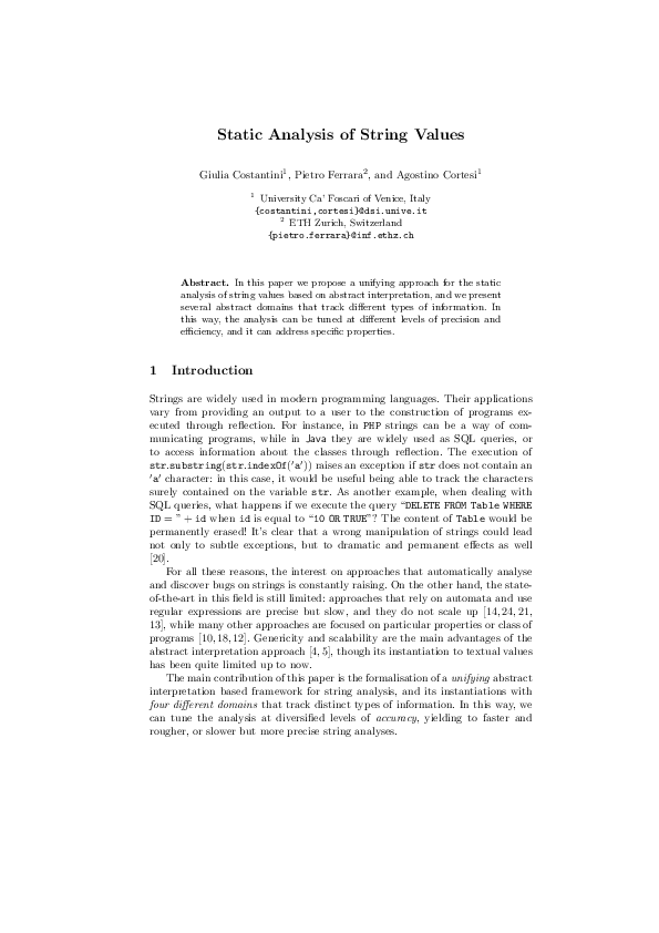 (PDF) Static analysis of string values