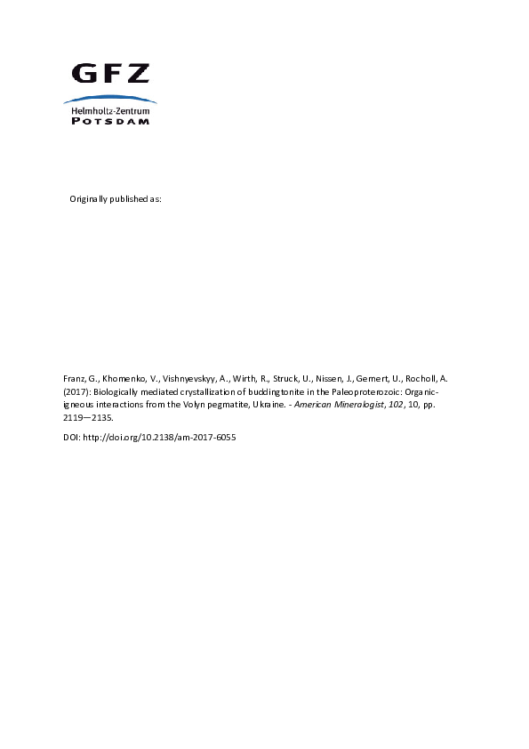 (PDF) Biologically mediated crystallization of buddingtonite in the ...