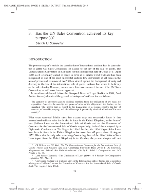 (PDF) Has the UN Sales Convention Achieved its Key Purpose(s)?