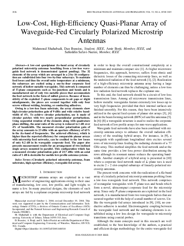 (PDF) Low-cost, high-efficiency quasi-planar array of waveguide-fed circularly polarized ...