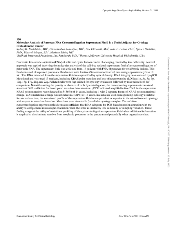 (PDF) Molecular Analysis of Pancreas FNA Cytocentrifugation Supernatant ...