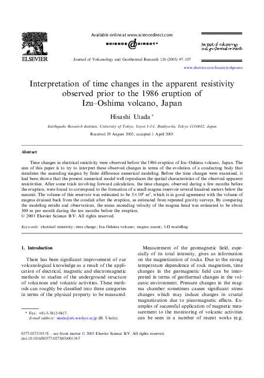 (PDF) Interpretation of time changes in the apparent resistivity observed prior to the 1986 ...