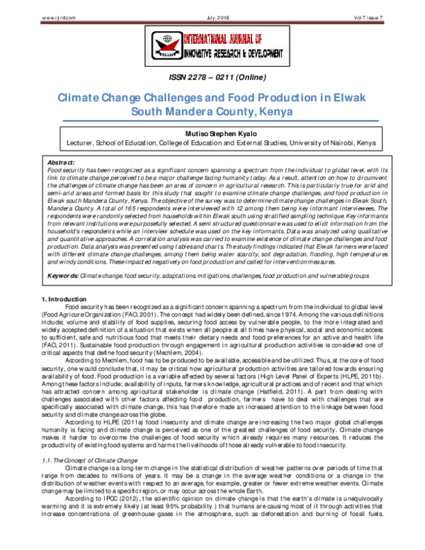 (PDF) Climate Change Challenges and Food Production in Elwak South ...