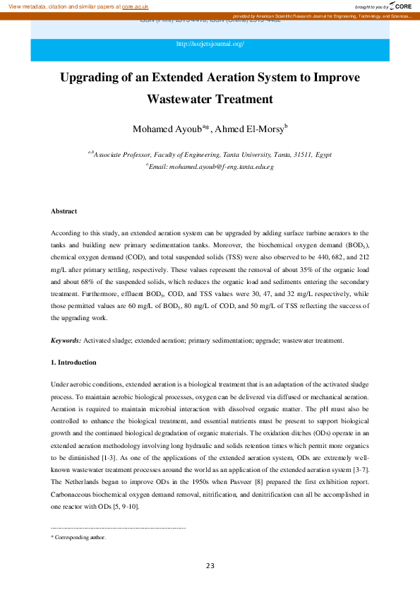 (PDF) Upgrading of an Extended Aeration System to Improve Wastewater ...