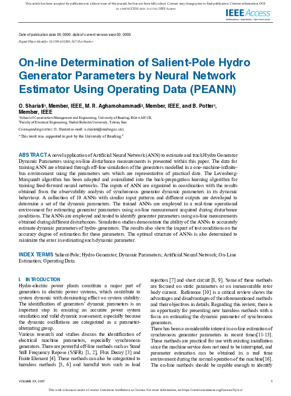Pdf On Line Determination Of Salient Pole Hydro Generator Parameters By Neural Network
