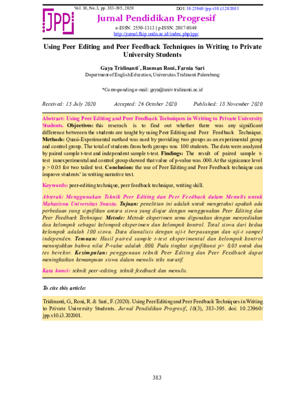 (PDF) Using Peer Editing and Peer Feedback Techniques in Writing to ...