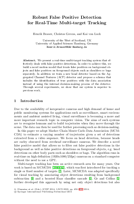 (PDF) Robust False Positive Detection for Real-Time Multi-target Tracking