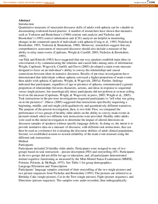 (PDF) Impact of Manipulating Task Instructions on Narrative Discourse Performance