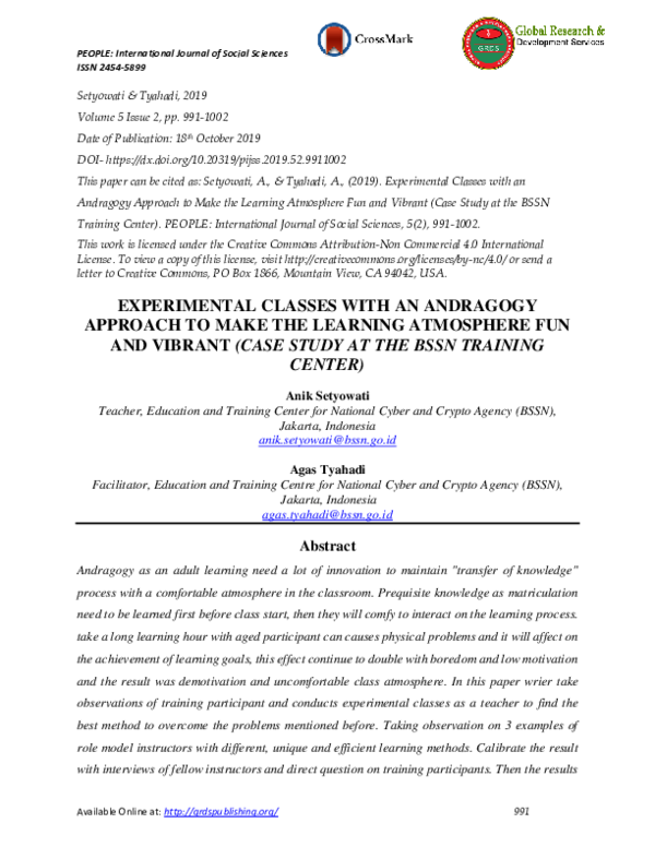 (PDF) Experimental Classes with an Andragogy Approach to Make the ...