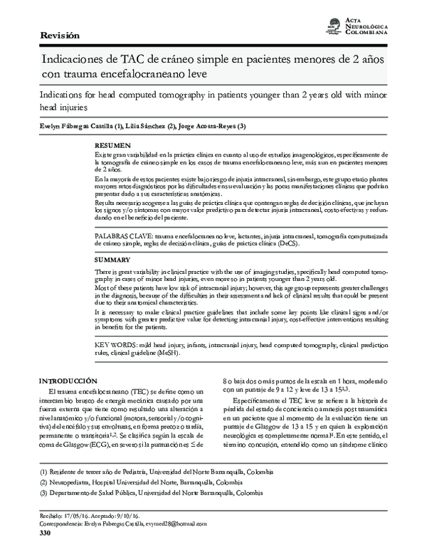 (PDF) Indicaciones de TAC de cráneo simple en pacientes menores de 2 ...