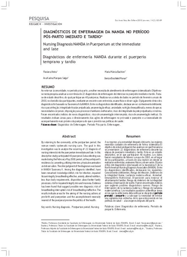 (PDF) Diagnósticos de enfermagem da NANDA no período pós-parto imediato ...