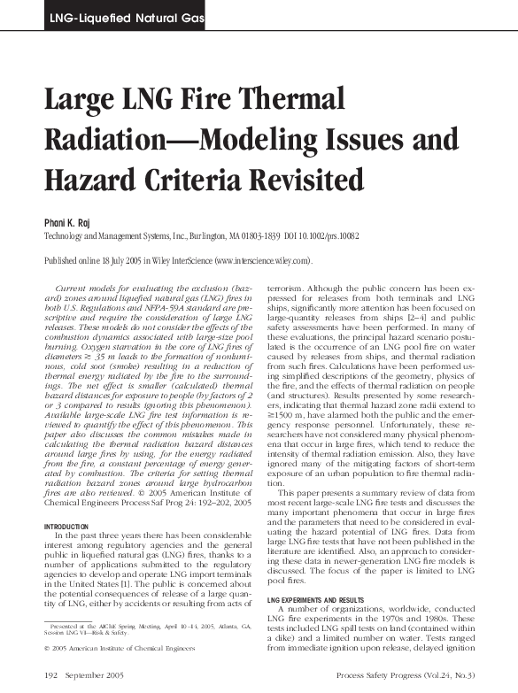 (PDF) Large LNG fire thermal radiation—modeling issues and hazard ...