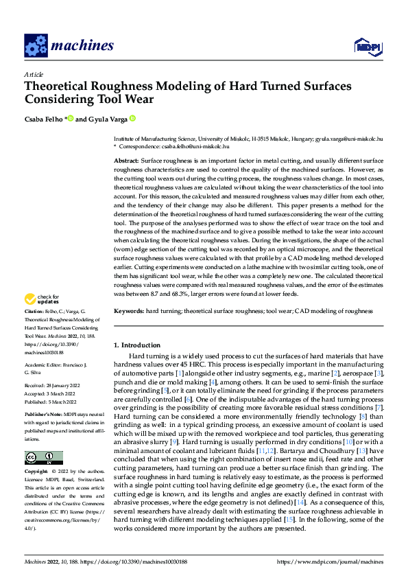 (PDF) Theoretical Roughness Modeling of Hard Turned Surfaces ...