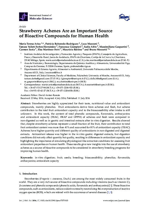 (PDF) Strawberry Achenes Are an Important Source of Bioactive Compounds ...