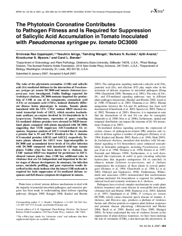 (PDF) The Phytotoxin Coronatine Contributes to Pathogen Fitness and Is ...