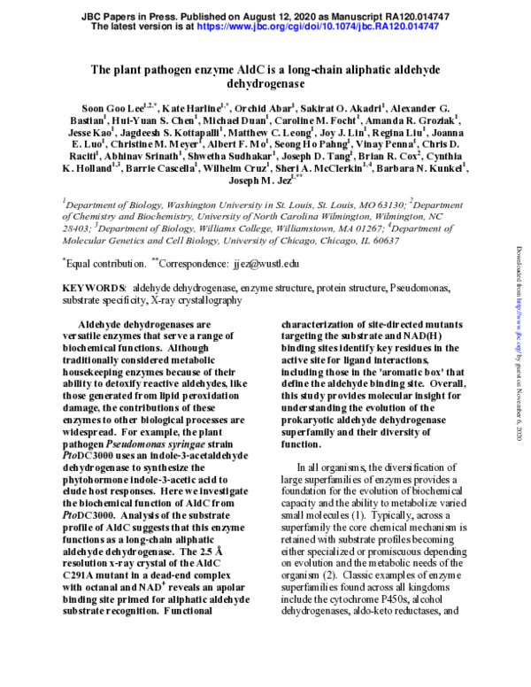 (PDF) AldC: A Long-Chain Aldehyde Dehydrogenase