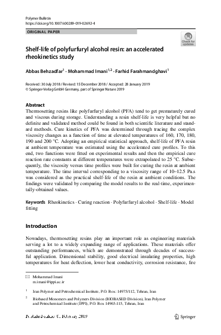 (PDF) Shelf-life of polyfurfuryl alcohol resin: an accelerated ...