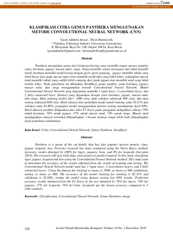 (PDF) Klasifikasi Citra Genus Panthera Menggunakan Metode Convolutional ...