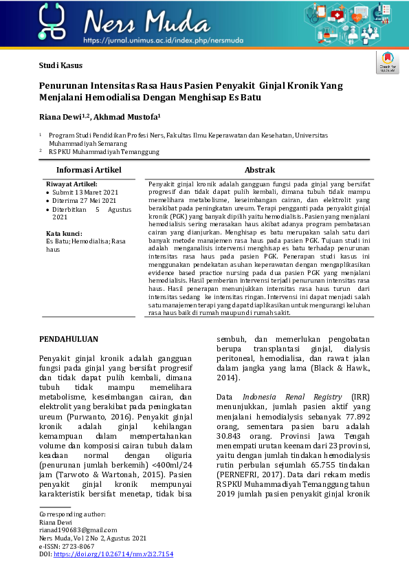 (PDF) Penurunan Intensitas Rasa Haus Pasien Penyakit Ginjal Kronik Yang ...