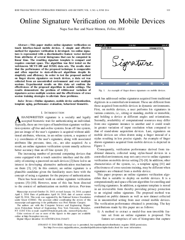 (PDF) Online Signature Verification on Mobile Devices