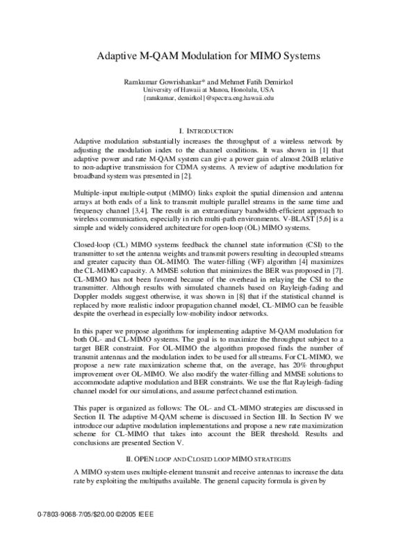 (PDF) Adaptive M-QAM Modulation for MIMO Systems
