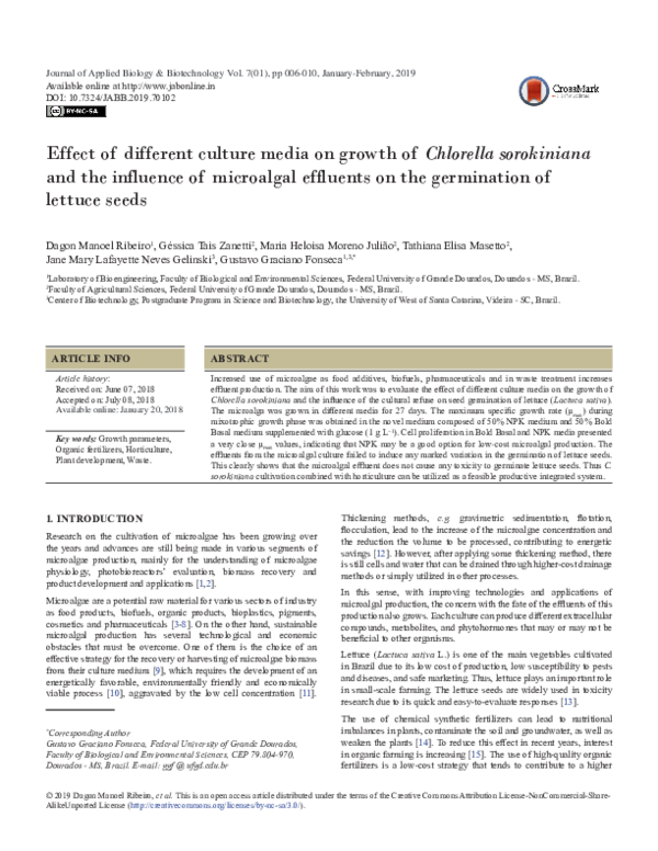 (PDF) Effect of different culture media on growth of Chlorella sorokiniana and the influence of ...