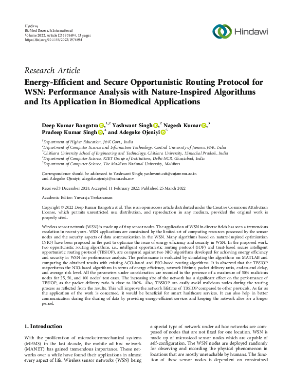 Pdf Energy Efficient And Secure Opportunistic Routing Protocol For Wsn Performance Analysis