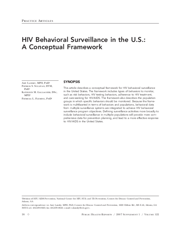 (PDF) HIV behavioral surveillance in the U.S.: a conceptual framework