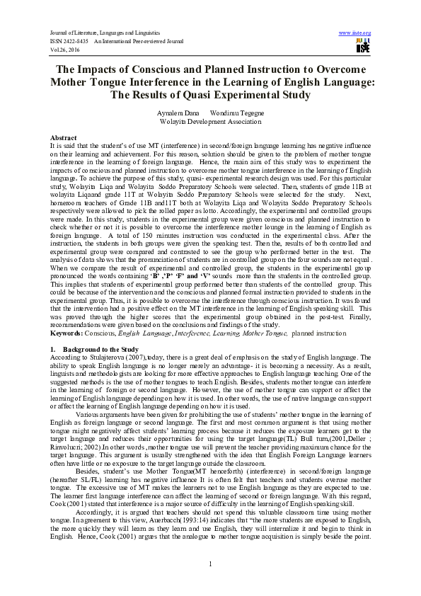 (PDF) The Impacts of Conscious and Planned Instruction to Overcome Mother Tongue Interference in ...