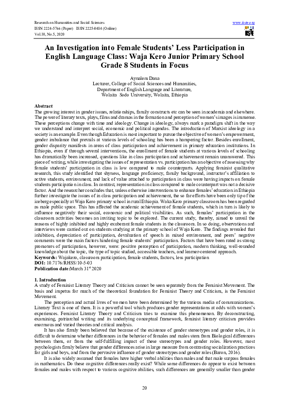 (PDF) An Investigation into Female Students’ Less Participation in ...