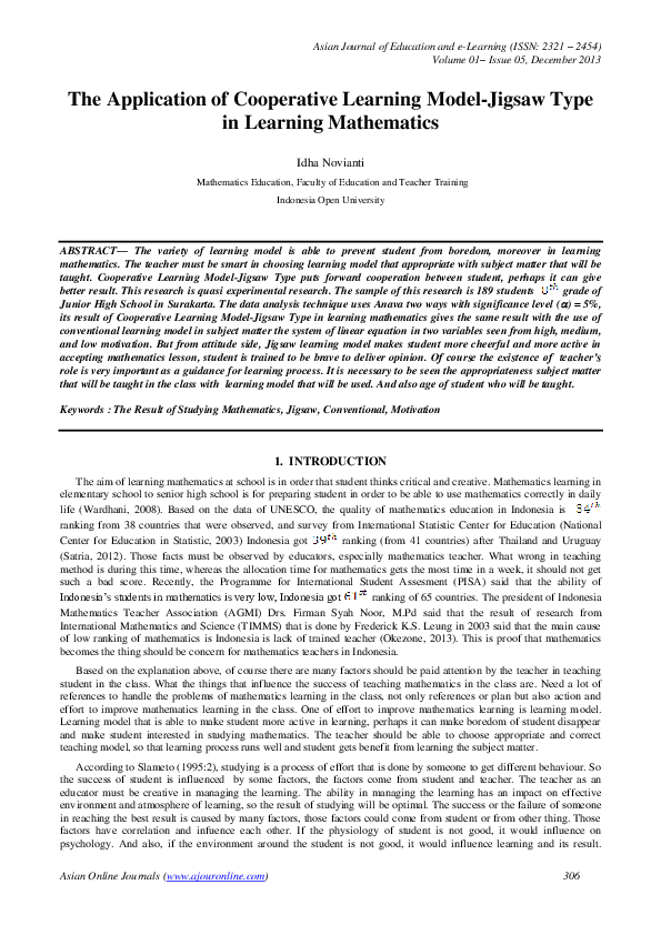 (PDF) The Application of Cooperative Learning Model-Jigsaw Type in ...