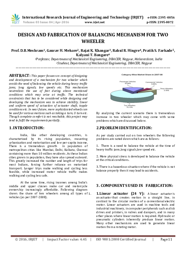 (PDF) Design and Fabrication of Balancing Mechanism for Two Wheeler ...