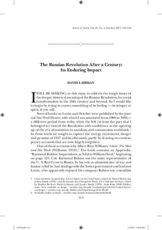 (PDF) The Russian Revolution After a Century: Its Enduring Impact