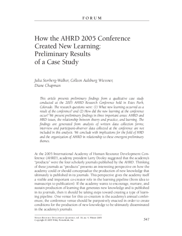 (PDF) How the AHRD 2005 conference created new learning: Preliminary ...