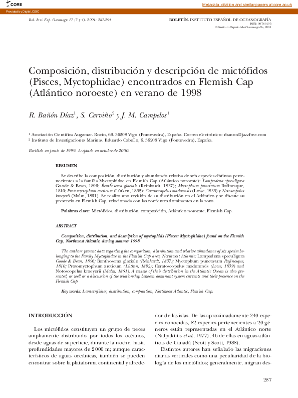 (PDF) Composition, distribution, and description of myctophids (Pisces ...