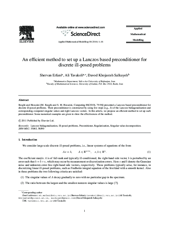 Pdf An Efficient Method To Set Up A Lanczos Based Preconditioner For