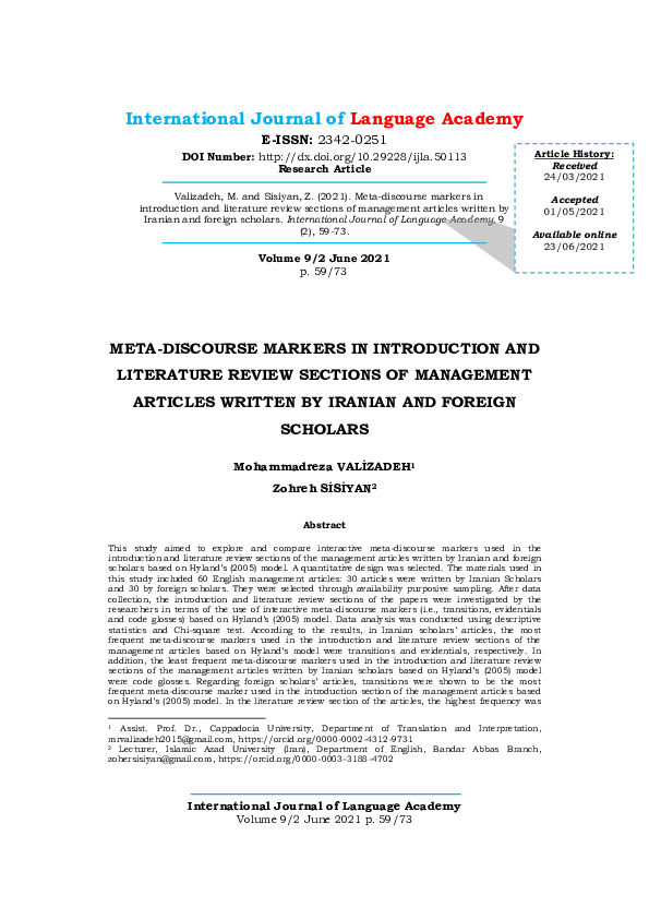 (PDF) Meta-discourse markers in introduction and literature review ...