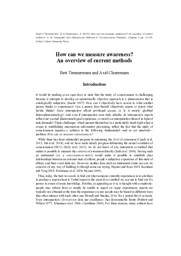 (PDF) How can we measure awareness? An overview of current methods