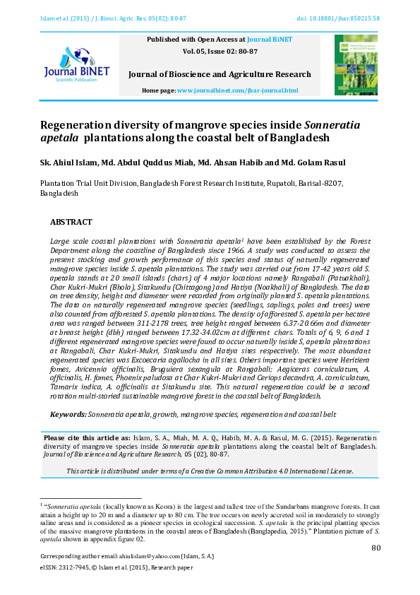(PDF) Regeneration diversity of mangrove species inside Sonneratia apetala plantations along the ...