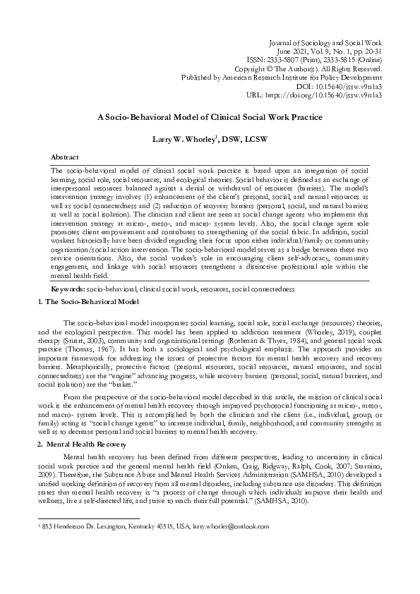 (PDF) A Socio-Behavioral Model of Clinical Social Work Practice