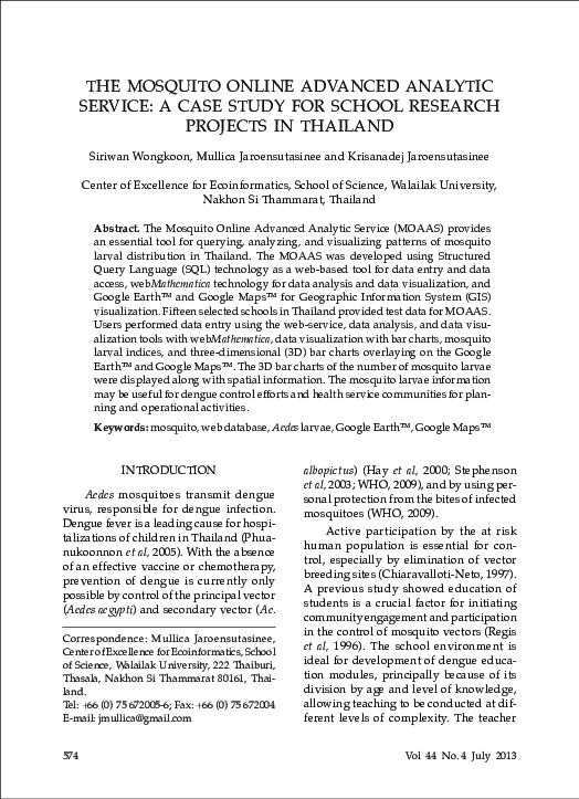 (PDF) The Mosquito Online Advanced Analytic Service: a case study for ...