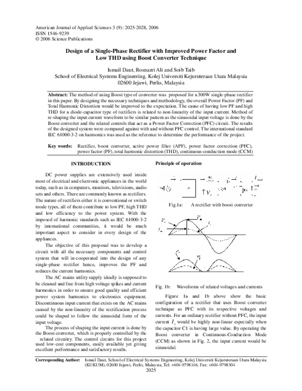 (PDF) Design of a Single-Phase Rectifier with Improved Power Factor and Low THD using Boost ...