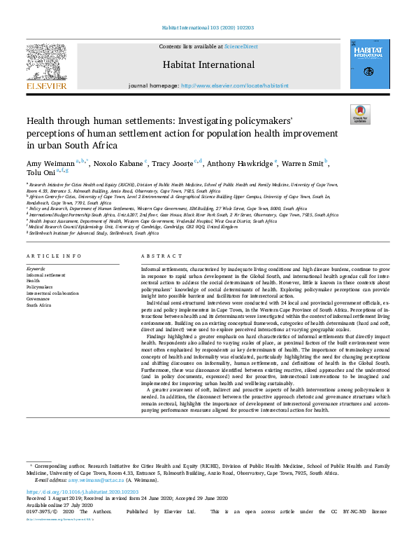 (PDF) Health through human settlements: Investigating policymakers ...