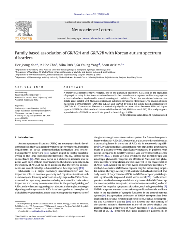 (PDF) Family based association of GRIN2A and GRIN2B with Korean autism ...